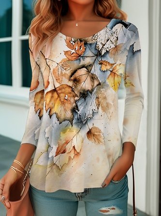 Maple Leaf Crew Neck Casual T-Shirt | Outlet.justfashionnow