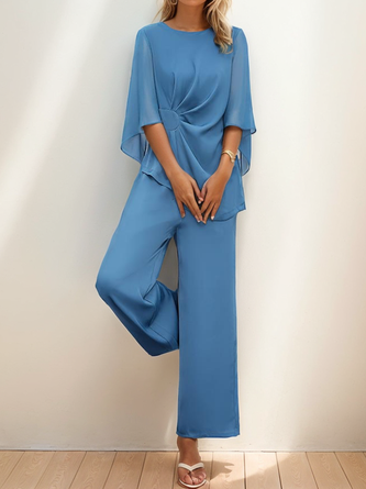 Women's Chiffon Two Piece Wedding Guest Crew Neck Semi Formal 2 Piece ...