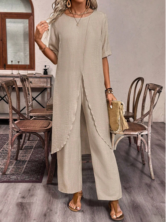 Loose Simple Crew Neck Two-Piece Set | Outlet.justfashionnow